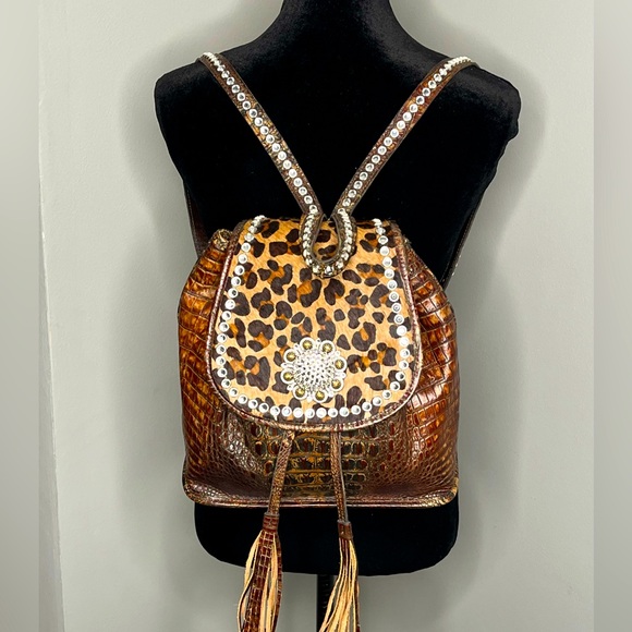 Raviani | Bags | Rare Raviani Backpack Genuine Leather Crystals Leopard ...